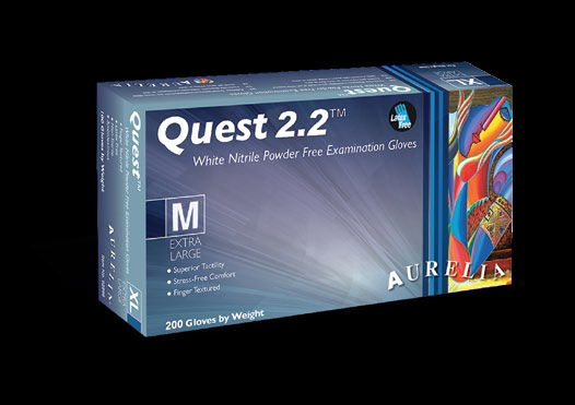 Finger-Textured, WHITE Powder-Free Nitrile, 2.2mil thickness